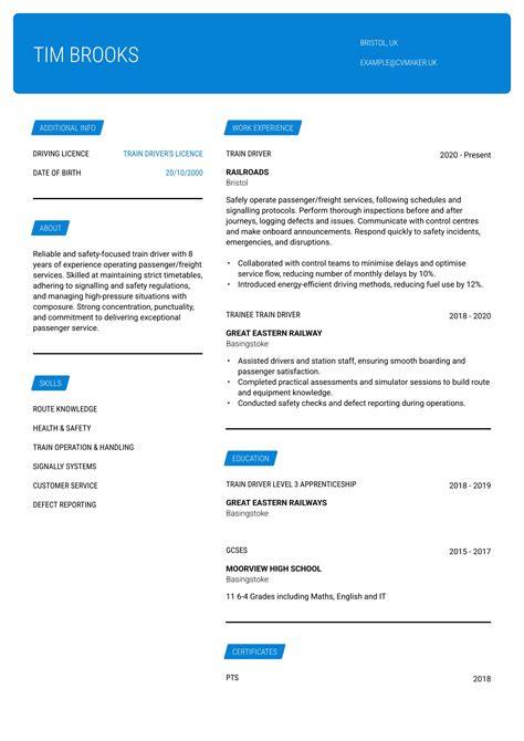 Train Driver CV Example Writing Guide Stand Out Today