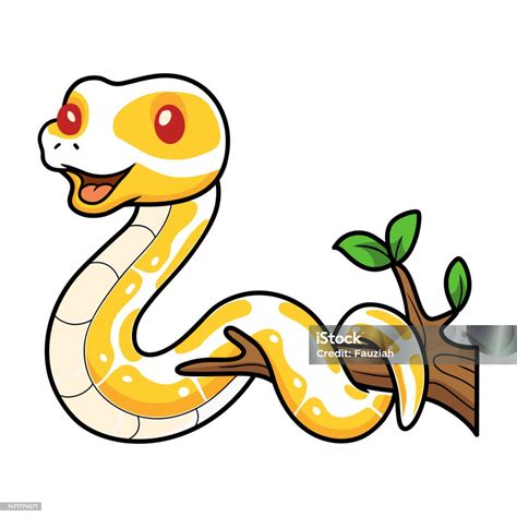 Mignon Boule Albinos Python Serpent Dessin Animé Sur Une Branche Darbre