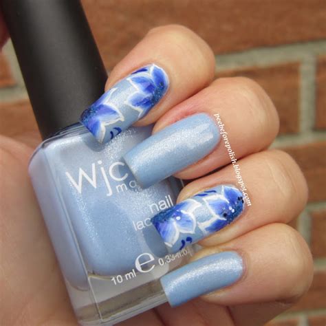 Pee Before Polish Delicate Blue Flowers One Stroke Nail Art