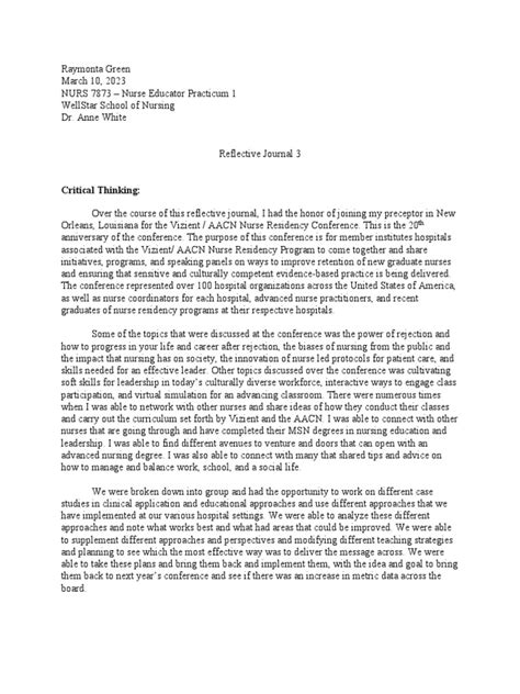 Nurse Educator Practicum Reflective Journal 4 Pdf Nursing