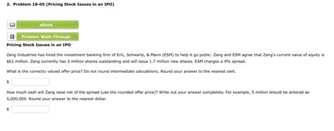 Solved 2 Problem 18 05 Pricing Stock Issues In An IPO Chegg