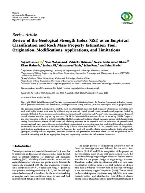 Pdf Review Of The Geological Strength Index Gsi As An Empirical