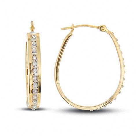 Diamond Fascination™ 14k Gold Medium Oval Hoop Earrings Zales