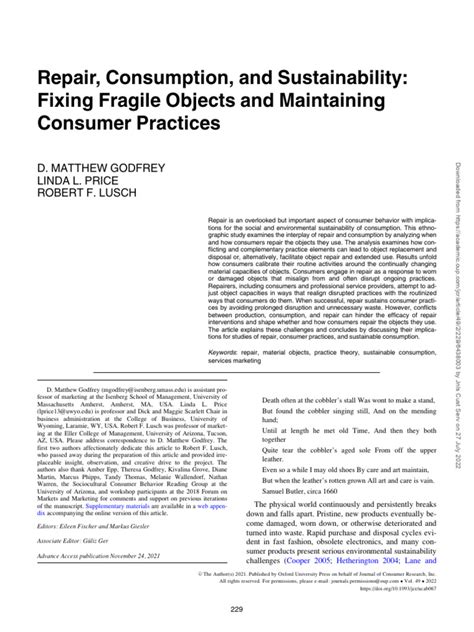 Repair Consumption And Sustainability Fixing Fragile Objects And Maintaining Consumer