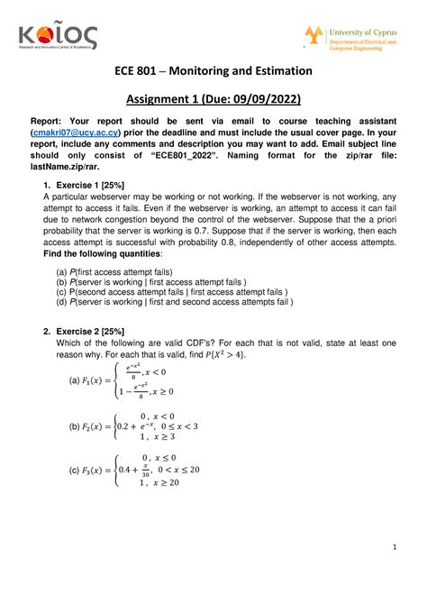 Assignement 1 Homework ` 1 Ece 801 Monitoring And Estimation