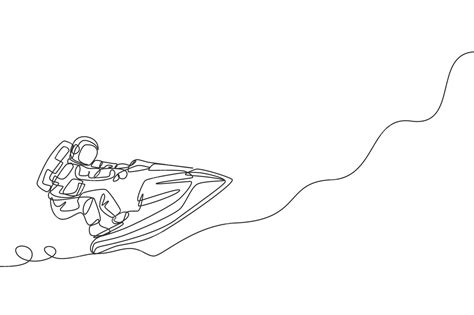 Premium Vector Single Continuous Line Drawing Of Astronaut Using Jetski On Moon Surface Outer