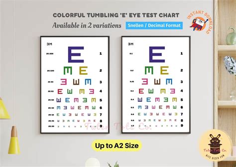 Simple Rainbow Tumbling Letter E Eye Test Chart Ophthalmology Snellen And Decimal Equivalent