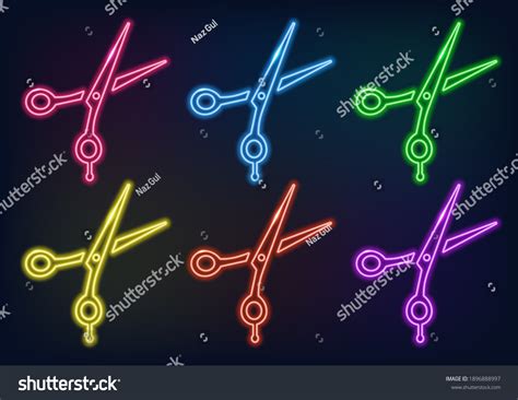 Neon Frame Set Neon Scissors Different Stock Vector Royalty Free