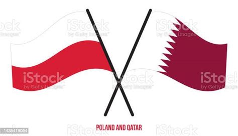 ポーランドとカタールの国旗が交差し平らなスタイルで振る公式プロポーション正しい色 アイコンのベクターアート素材や画像を多数ご用意