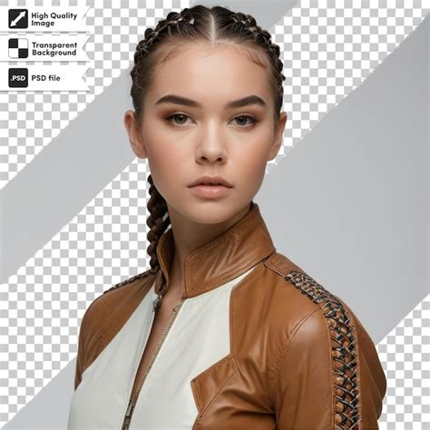 Premium Psd A Girl With Braided Hair Wears A Brown Leather Jacket