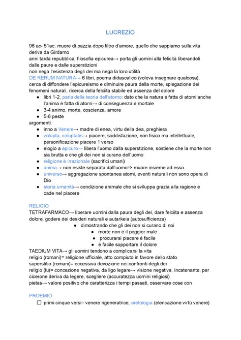 Lucrezio De Rerum Natura Schemes And Mind Maps Latin Docsity