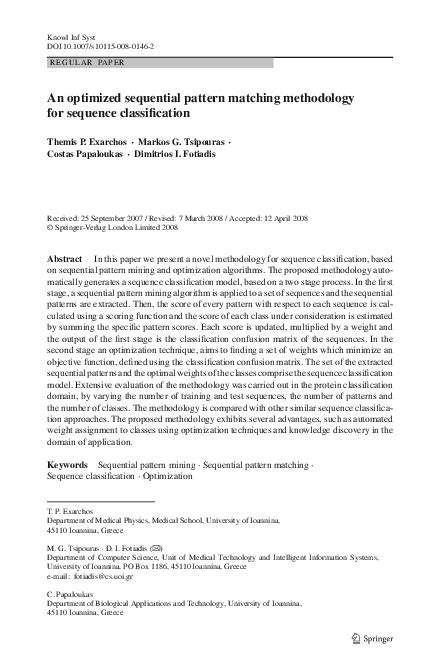 Pdf An Optimized Sequential Pattern Matching Methodology For Sequence