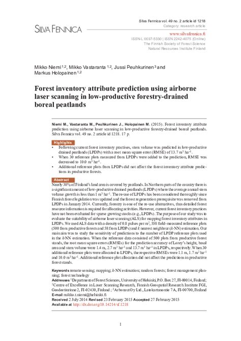 Pdf Forest Inventory Attribute Prediction Using Airborne Laser Scanning In Low Productive