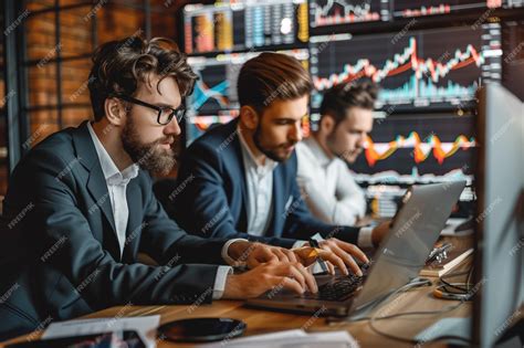 Premium Ai Image Focused Stock Traders Analyzing Data On Multiple Screens With Ai Generated