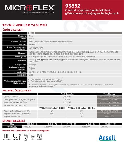 Ansell Microflex® 93 852 Islak Ortamlar Için Nitril Eldiven Xxl