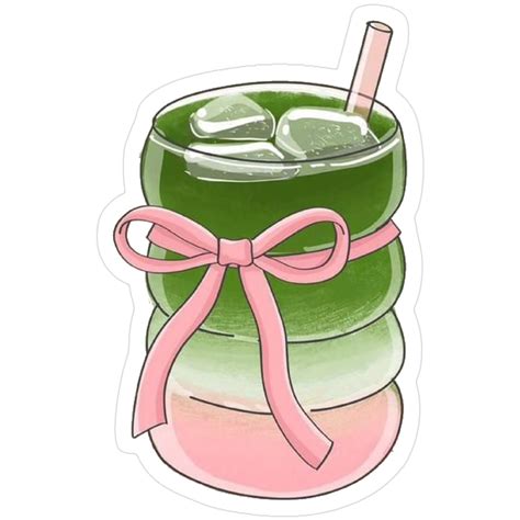 Iced Strawberry Matcha Sticker Cute Green Coquette Stickers Pink And