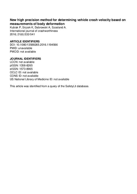 pdf new high precision method for determining vehicle crash velocity