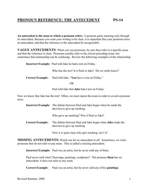 Pronoun Reference Lesson Plans And Worksheets Reviewed By Teachers