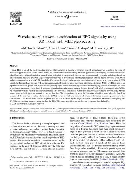 pdf wavelet neural network classification of eeg signals by using ar