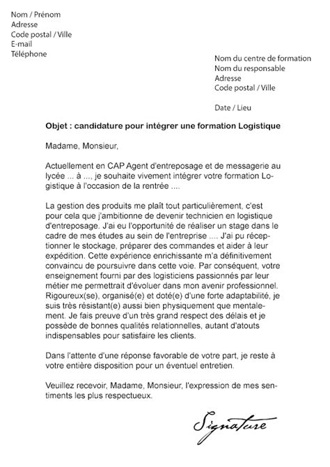 Lettre de motivation Formation Logistique Afpa Modèle de Lettre