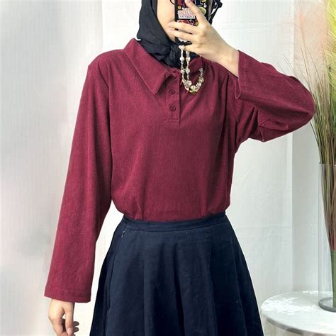6017 Baju Muslimah Plus Size Lengan Panjang Crop Top For Women Kemeja
