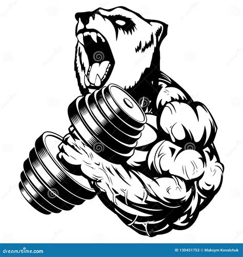 Strong Bear The Athlete Performs The Exercise For Biceps With Dumbbells
