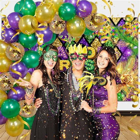 Avezano Decoraciones De Mardi Gras Juego De Globos De Fondo De Mardi