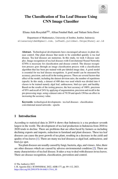 Pdf The Classification Of Tea Leaf Disease Using Cnn Image Classifier