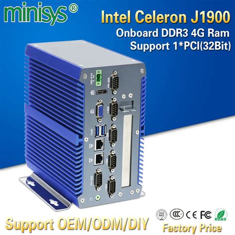 Minisys Smart Intel J1900 Quad Core Fanless Industrial Box Mini PC Onboard 4GB Ram Dual Lan