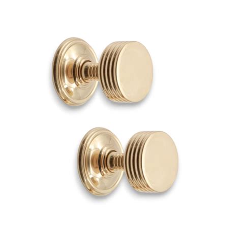 Polished Brass Ribbed Design Mortice Round Unsprung Door Knobs Interior