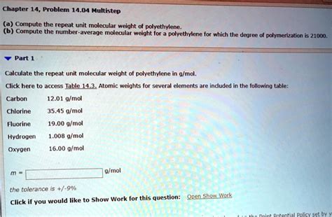 Chapter 14problem 1404 Multistep A Compute The Repeat Unit Molecular