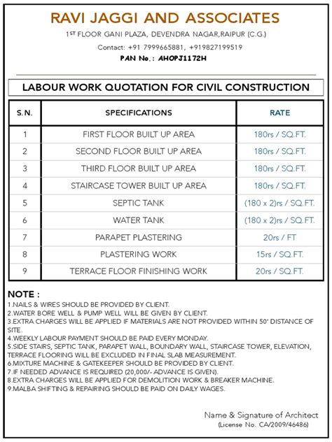 Labour Work Quotation For Civil Work Pdf