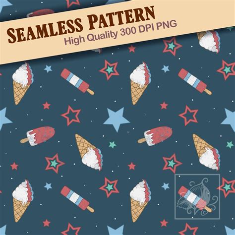 Stars And Scoops Patriotic Ice Cream Seamless Pattern 300 Dpi Png