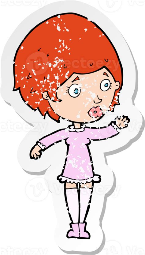 Retro Afligido Pegatina De Un Dibujos Animados Bonito Mujer Dibujo
