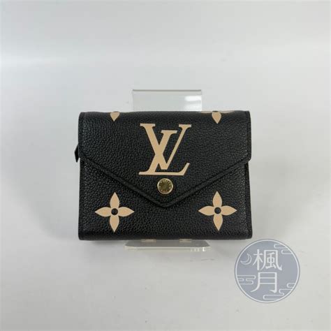 Louis Vuitton M80968 黑原花七victorine 壓花 牛皮 釦式 零錢 短夾 晶片款 蝦皮購物