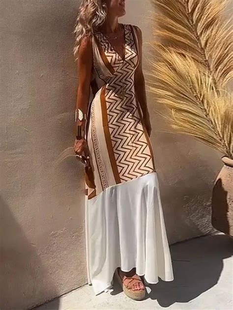Ethnic Print Patchwork A Line Maxi Dress Likemychoice