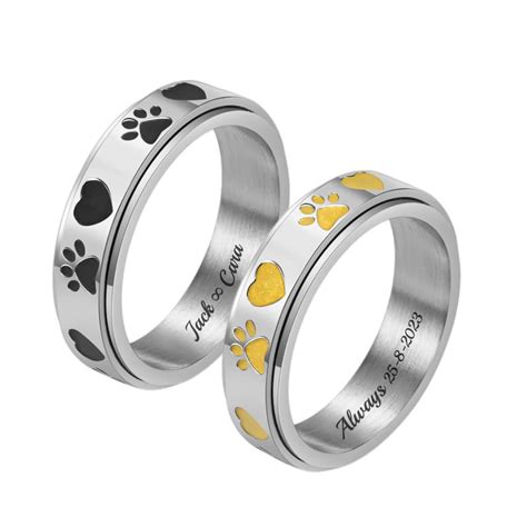 Cutie Spinner Promise Rings His And Her Puppy Love Heart Custom Bands