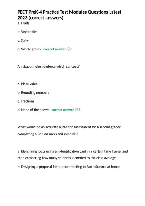 PECT PreK 4 Practice Test Modules Questions Latest 2023 Correct