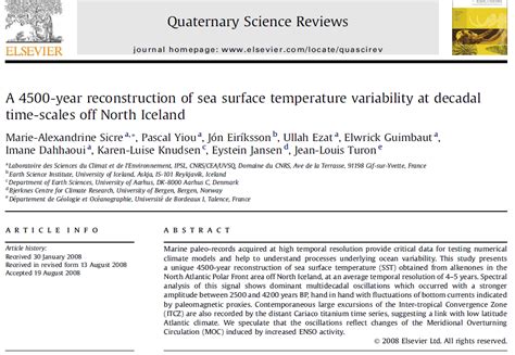 A 4500 Year Reconstruction Of Sea Surface Temperature Variability At Decadal Time Scales Off