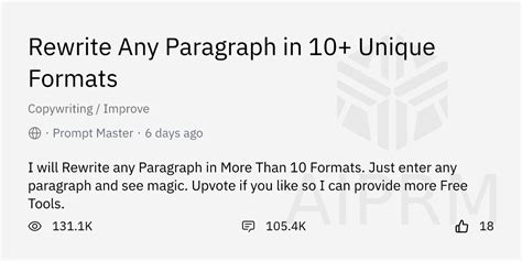 Prompt Rewrite Any Paragraph In Unique Formats By Prompt Master