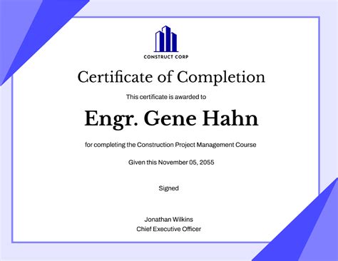 Free Construction Certificate Template To Edit Online