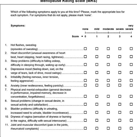 Menopausal Rating Scale Mrs Download Scientific Diagram