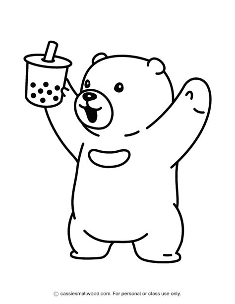 Bear Drinking Boba Coloring Page