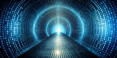 Digital Tunnel A 3D Render Of A Blue And White Glowing Tunnel With