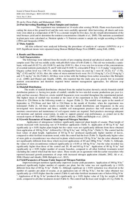 Evaluation Of Sesame Sesamum Indicum For Optimum Nitrogen