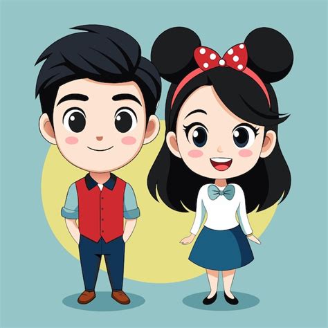 Un Hombre Y Una Mujer Chib Estilo De Dibujos Animados Vector Premium