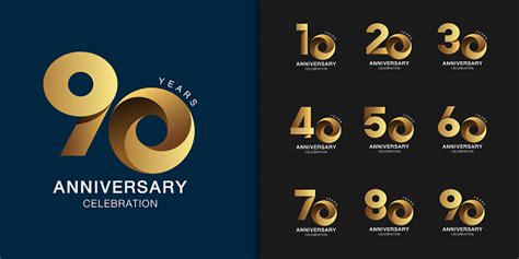 프리미엄 기념일 로고 타입 세트 회사 프로필 전단지 잡지 브로셔 웹 배너 초대장 또는 인사말 카드에 대한 황금 기념일 축하 엠블럼 디자인 로고에 대한 스톡 벡터 아트 및