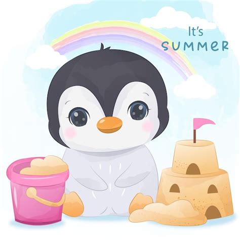 Premium Vector Cute Summer Penguin Illustration