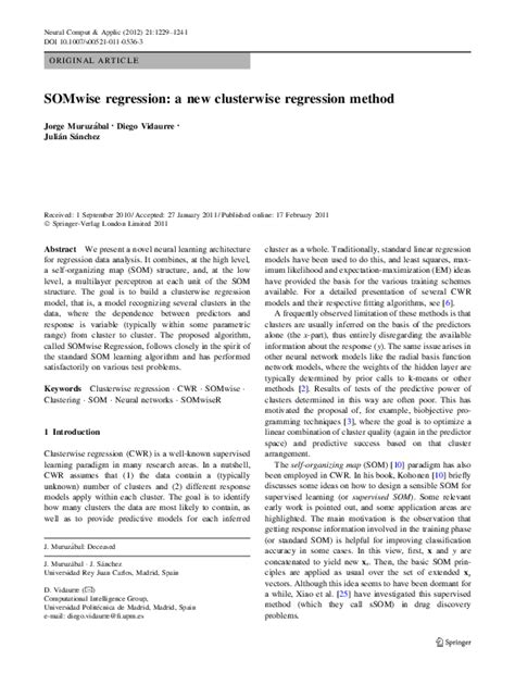 Pdf Clusterwise Som Based Regression Method