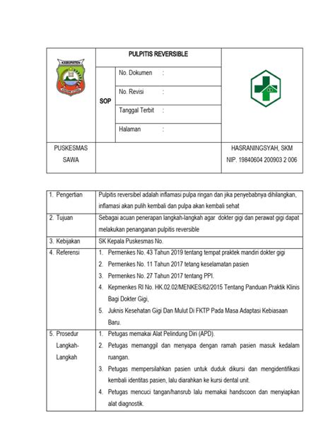 Sop Pulpitis Reversible Pdf